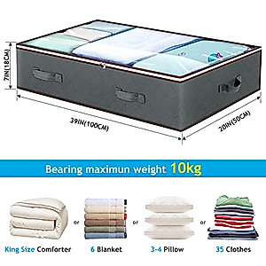 6 Pack 90L Clothes Storage & 4 Pack Underbed Storage Bags, Clothes Storage Bins Foldable Closet Organizers with Durable Handles with Clear Window for Clothes Pillow Blankets Bedding