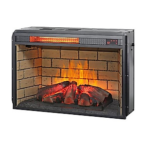 TINGSING 26" Infrared Quartz Electric Fireplace Insert, Indoor Fireplace Heater, Recessed Fireplace Heater with Adjustable Flame Effects, Timer, Thermostat, Remote Control, woodlog Version with Brick