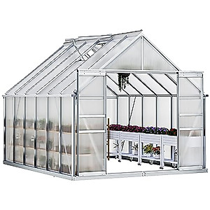 YITAHOME 10x12FT Polycarbonate Greenhouse Large Heavy Duty Green Houses Outdoor Aluminum Greenhouses with Sliding Doors Vent Window Premium Walk-in Greenhouse for Garden Backyard, Matte Sliver