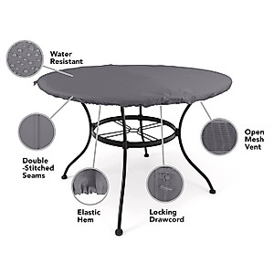 Covermates Round Table Top Cover - Water-Resistant Polyester, Adjustable Buckle Straps, Middle Buckle Strap, Patio Table Covers, 42-48 Diameter, Charcoal