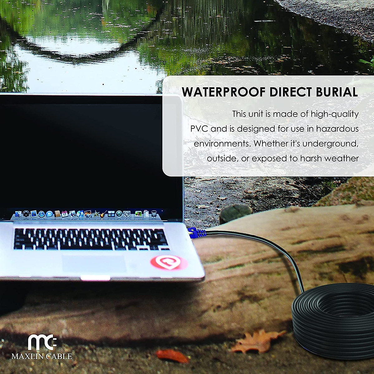 MAXLIN CABLE Cat 7 Ethernet Cable, 100 ft RJ45 600 MHz, Heavy Duty Indoor Outdoor Gaming LAN Cable, Shielded Copper Waterproof Direct Burial Zero Lag Network Patch, Compatible with Modem, Router, PS3