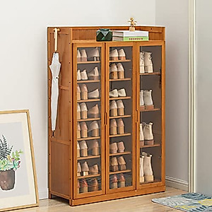 MoNiBloom 9 Tier Shoe Cabinet with Acrylic Doors & Tall Compartments for Boots Shoes Rack Organizer for 24-28 Pairs Entryway Living Room, Brown