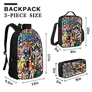 URYLVUG Japanese Anime 3 in 1 Backpack Set, Cosplay Daypack, Insulated Lunch Bag for Work, Pencil Case for Boys Girls, Large-capacity Travel Bag - Blue