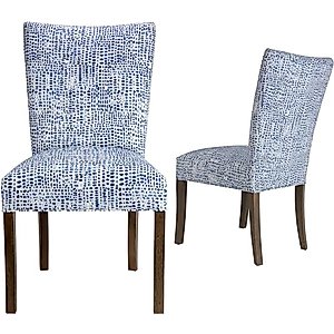 Sole Designs Julia Collection Contemporary Dining Room Chairs, Sediment Print Fabric Upholstered Parsons Seat with Button Tufted Backrest, Set of 2, Set of 2, Blue