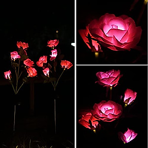 Decorman Solar Garden Rose Lights, 2 Pack Realistic Solar Outdoor Flower Lights Waterproof LED Stake Landscape Decorative Lights with 10 Roses for Garden, Lawn, Yard, Pathway, Backyard (Light Pink)
