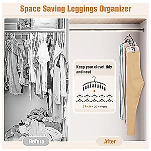 Legging Organizer for Closet, RELBRO 2 Packs Closet Leggings Hangers with 20 Rubber Coated Clips Multifunctional Closet Organizer with 360° Rotatable Hook for Pants Shorts Hats Tanks - Black