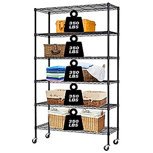 HCB 6-Tier Storage Shelf Heavy Duty Wire Shelving Unit 82"x48"x18" Height Adjustable Metal Steel Wire with Casters for Restaurant Garage Pantry Kitchen Rack (Black)