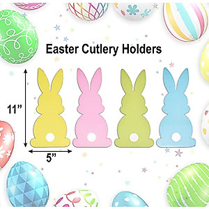 36 Easter Utensil Cutlery Holders Bunny Rabbit Shape Silverware Paper Pouch Sleeve Pockets Spring Table Place Settings Tableware Party Supplies Decoration Pink Blue Yellow Green for Knife Forks Spoons