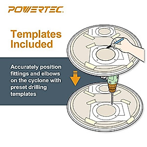 POWERTEC 70292 4-Inch Cyclone Dust Collection Elbows and Couplers Separator Kit for Woodworking Debris Containers, Buckets and Barrels