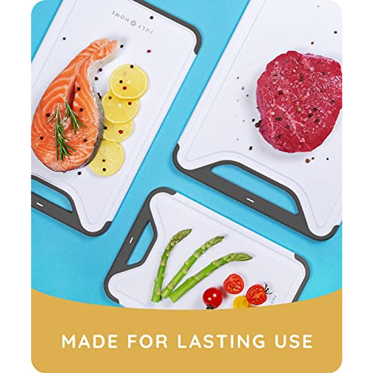 Cutting Boards for Kitchen - Plastic Cutting Board Set of 3, Dishwasher Safe Cutting Boards with Juice Grooves, Thick Chopping Boards for Meat, Veggies, Fruits, Easy Grip Handle, Non-Slip (Black)