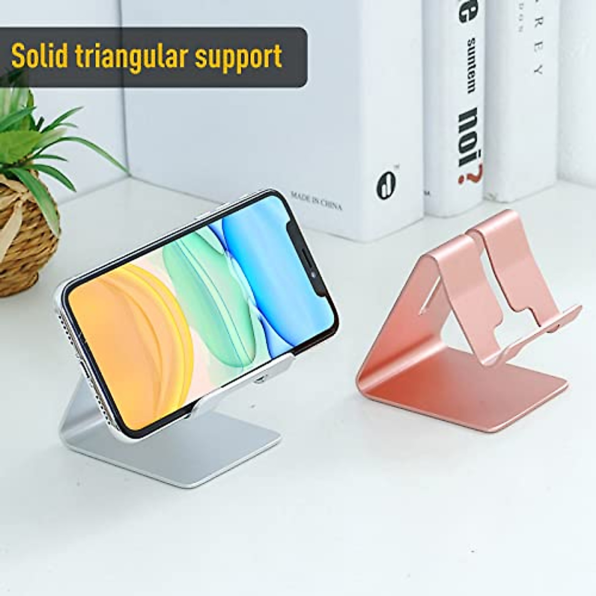 Cell Phone Stand,Desk Phone holder for Office, Home, Bed, School. Cute Desktop Facetime Phone Holder,Metal Phone Dock Cradle Compatible with Switch iPhone 14 13 12 11 iPad Mini, Tablet (Pink)