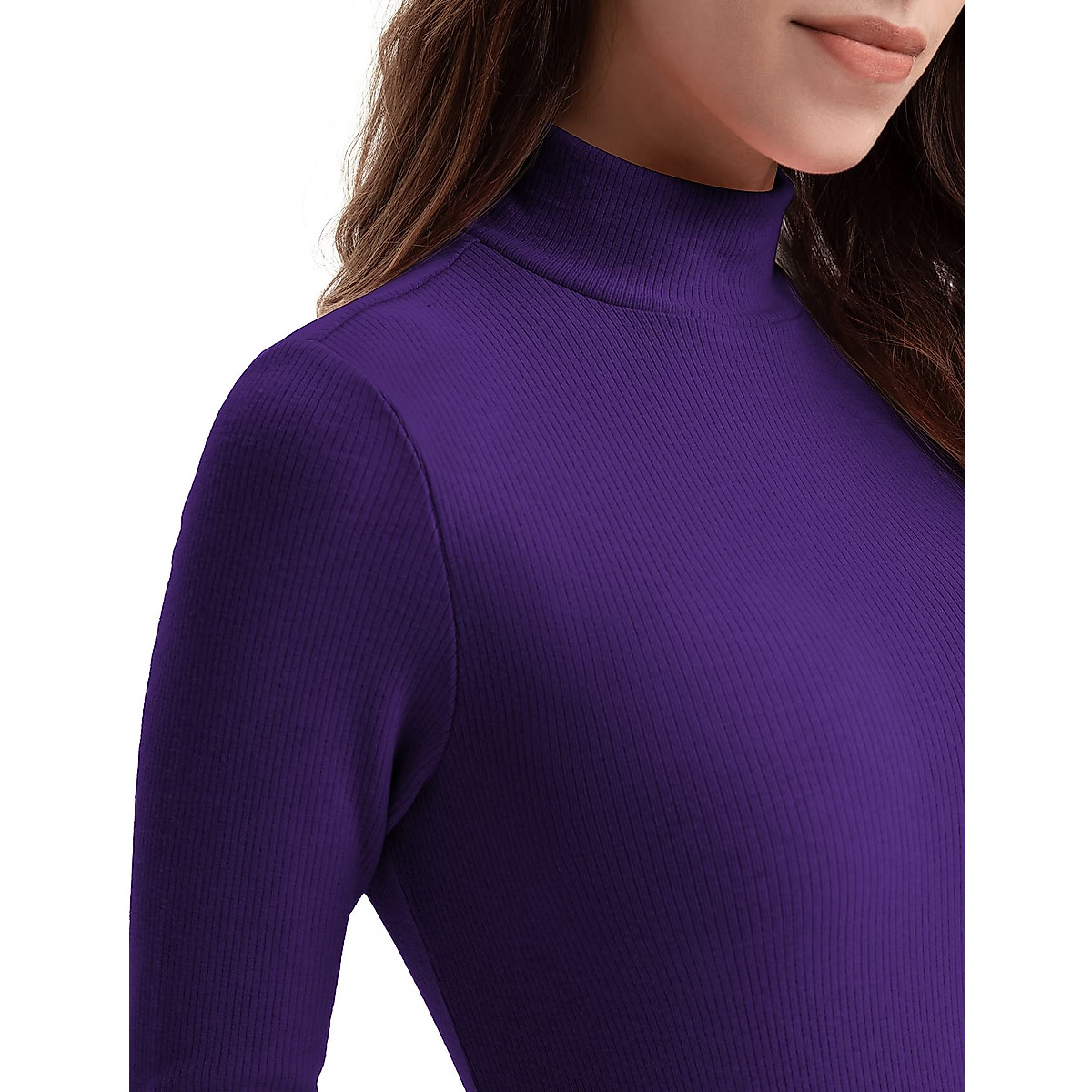 Zengjo Thermal Base Layer Women Mock Neck Long Sleeve(Purple,XL)
