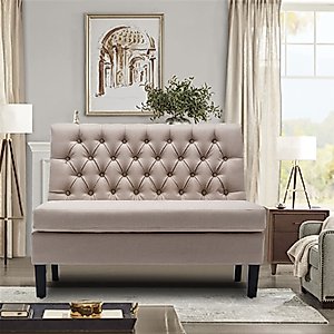 Andeworld Modern Loveseat Settee Button Tufted Sofa Couch Upholstered Banquette Dining Bench High Back Living Room Funiture (Khaki 1)