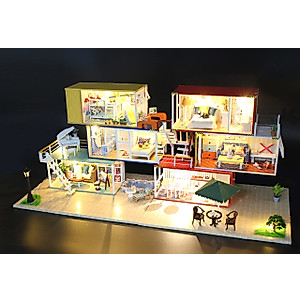 DIY Miniature Dollhouse Kit Container Home B - Miniature House Kit - Tiny House Building Kit With Dust Cover Music Box - DIY Miniature Kit with Furniture - DIY House Kit for Adults