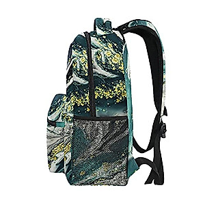 xigua Lightweight Backpack Marble Ripple Green Print Daypack Travel School Bag for College Women Men