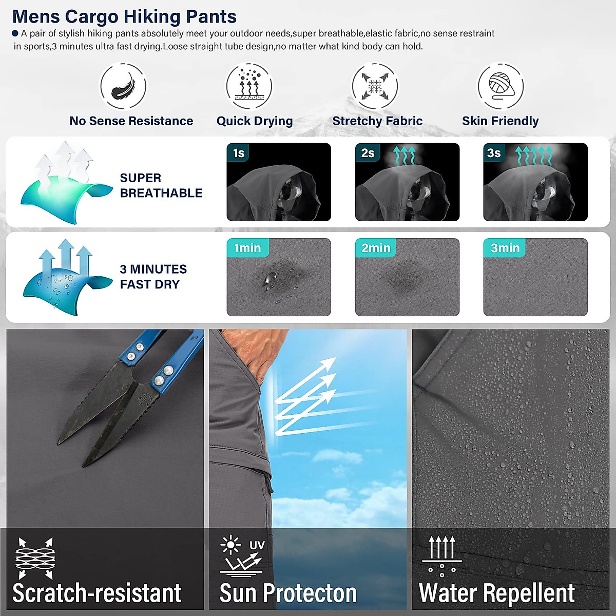 linlon Men's Outdoor Casual Quick Drying Lightweight Hiking Cargo Pants with 8 Pockets,Army Green,38