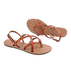 Women's Gladiator Flat Sandals Fisherman Strappy Sandals Ankle Strap Sandals (Brown, 7.5)