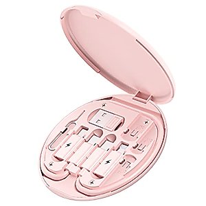Multi USB Charging Adapter Cable Kit, USB C to Lighting Adapter Box, Conversion Set USB A & Type C to Male Micro/Type C/Lightning, Data Transfer, Card Storage, Tray Eject Pin, Phone Holder (Pink)