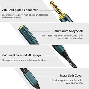 SOLMIMI Headset Adapter, 3.5mm Headphone Mic Splitter CTIA TRRS Male to Dual TRS Female Y Audio Microphone Splitter Cable for Gaming Headset to PC, Laptop, Smartphone, PS4, Xbox, Computer - 1 Feet