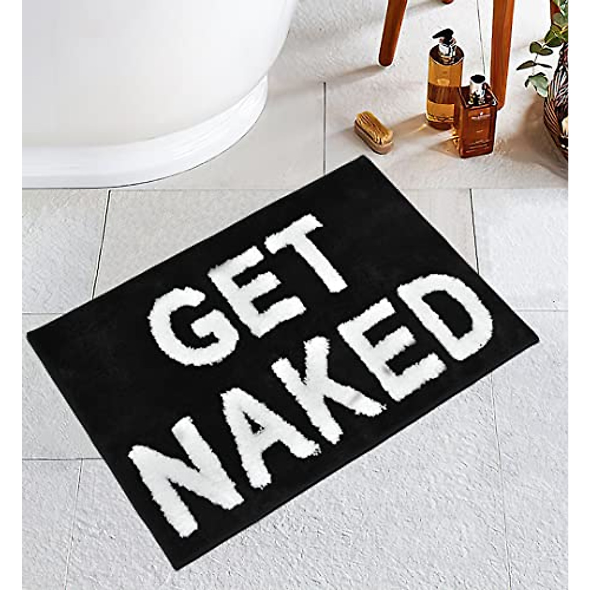 Zeeinx Get Naked Bathroom Shower Curtain Sets with Rugs Non Slip Absorbent Get Naked Bath Rugs Funny Bathroom Decor Shower Curtain Sets with 12 Hooks,72" x 72" Black