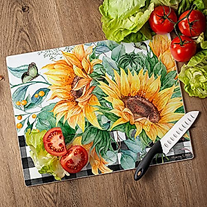 CounterArt Sunflower Fields 3mm Heat Tolerant Tempered Glass Cutting Board 15” x 12” Manufactured in the USA Dishwasher Safe