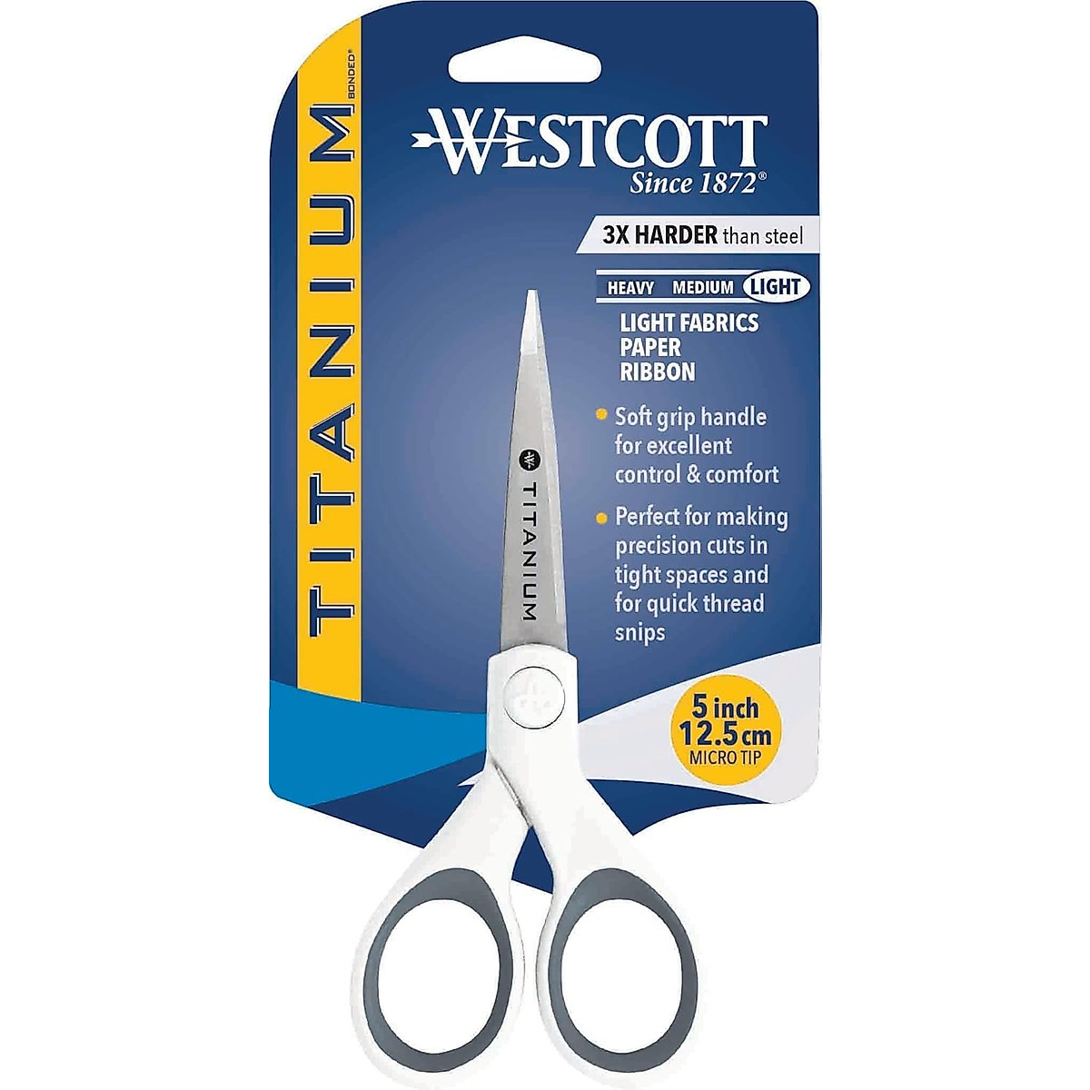 Westcott 16376 Crafting Scissors, 5-Inch Titanium Micro-Tip Scissors, White/Gray