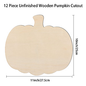 12 Pieces Large Wooden Pumpkin Cutouts 11 Inches Unfinished Wood Craft Cutout Blank Pumpkin Shape Cutout for Halloween Fall Thanksgiving Party DIY Craft Decoration Supplies