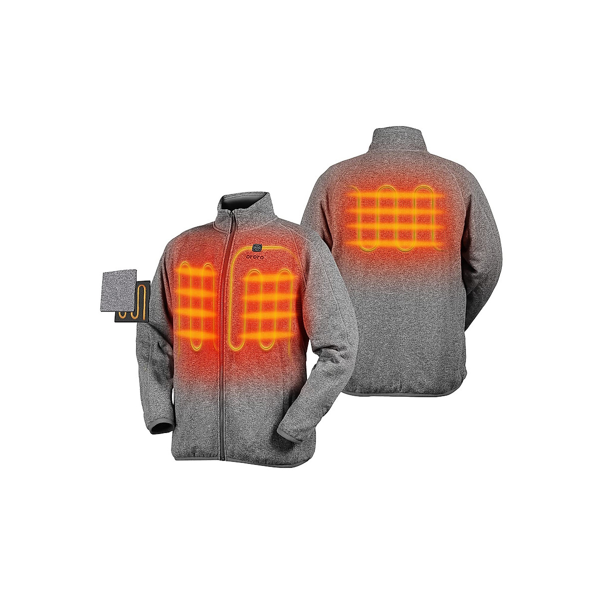 ORORO Men's Heated Fleece Jacket Full Zip with Battery Pack (Grey, XL)