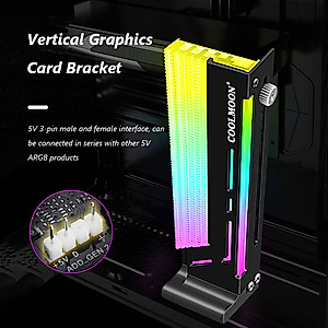 S-YUWEN RGB GPU Holder Coolmoon CM-GH2 Colorful Graphics Card 5V 3 Pin Vertical Support Video Bracket Frame ARGB Sync Jack, Sag Holder/Holster, White, 2.44x1.38x6.89in