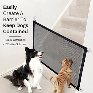 Dog Gates for The House,JG Baby Retractable Mesh Dog Gate,for No Drilling Portable Folding Child's Baby Gates Install Anywhere 3 Poles Avoid Pets from Passing Underneath 30'' X 39'', 3 Poles 8 Hooks