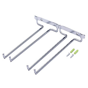 Stemware Wine Glass Rack Wall Mountable Heavy Duty Thick Wrought Exquisite silver chrome 2 Rows 10.2 Inch Deep,Metal Storage Hanger for Kitchen or Bar