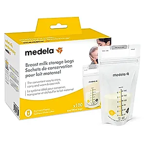 Medela Breast Milk Storage Bags, 100 Count, Ready to Use Breastmilk Bags for Breastfeeding, Self Standing Bag, Space Saving Flat Profile, Hygienically Pre-Sealed, 6 Ounce