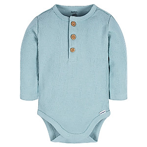 Gerber Baby Boy's 2-Pack Long Sleeve Henley Onesies, Blue and Ivory