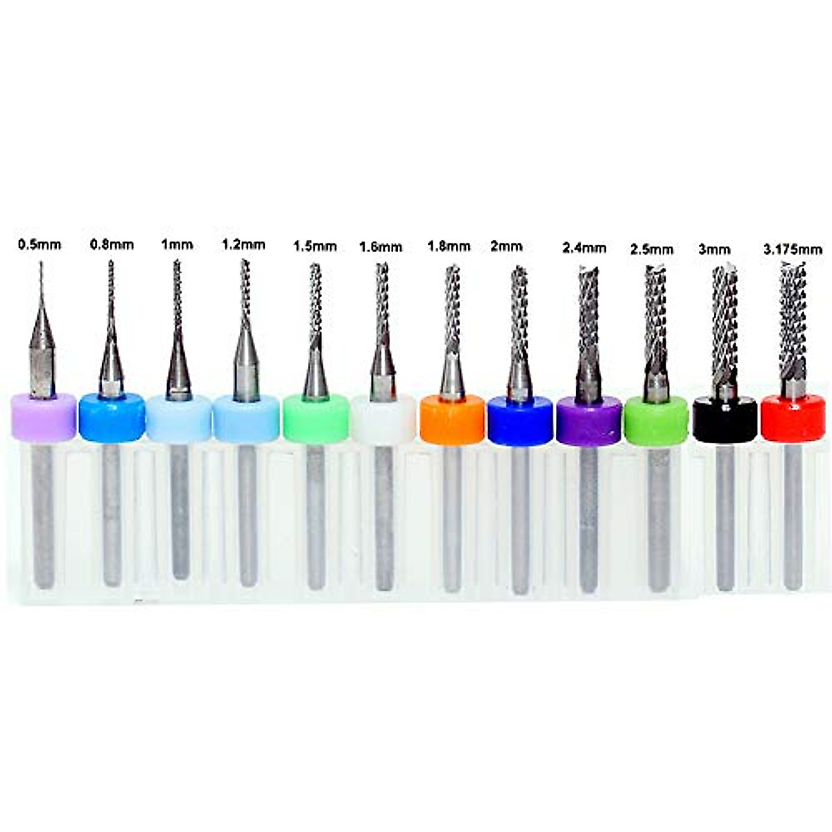 End Mill Sets, Tungsten Steel CNC Router Burrs End Milling Engraving Bits Drilling Hole Tool for PCB Circuit Board, Plastic, Fiber, Wood, Copper 0.5~3.175mm Set of 12