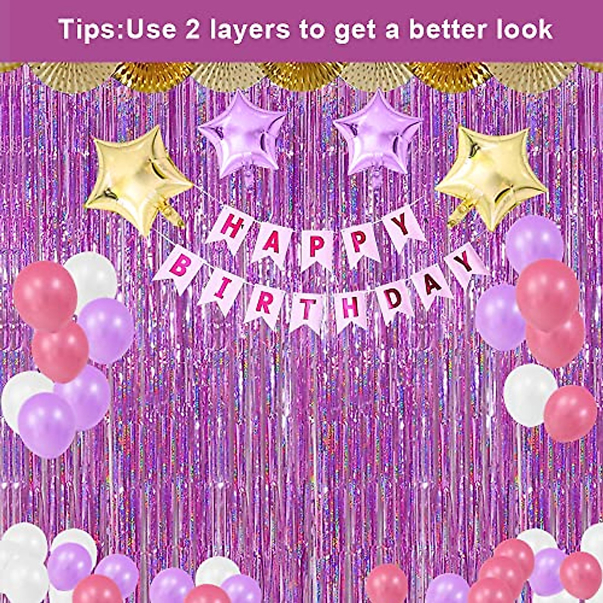 3 Pack Fringe Curtains Party Decorations,Tinsel Backdrop Curtains for Parties,Photo Booth Wedding Graduations Birthday Christmas Event Party Supplies (Purple)