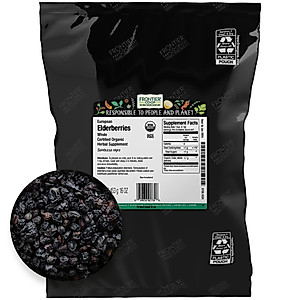 Frontier Co-op Organic Dried Elderberries, 1lb Bulk Bag, European Whole | Kosher & Non-GMO | Organic Elderberry Berries Dried, for Immune Support