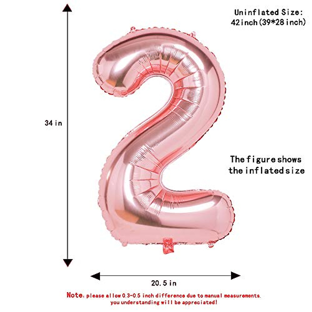 Rose Gold 2 Balloons,40 Inch Birthday Foil Balloon Party Decorations Supplies Helium Mylar Digital Balloons (Rose Gold Number 2)
