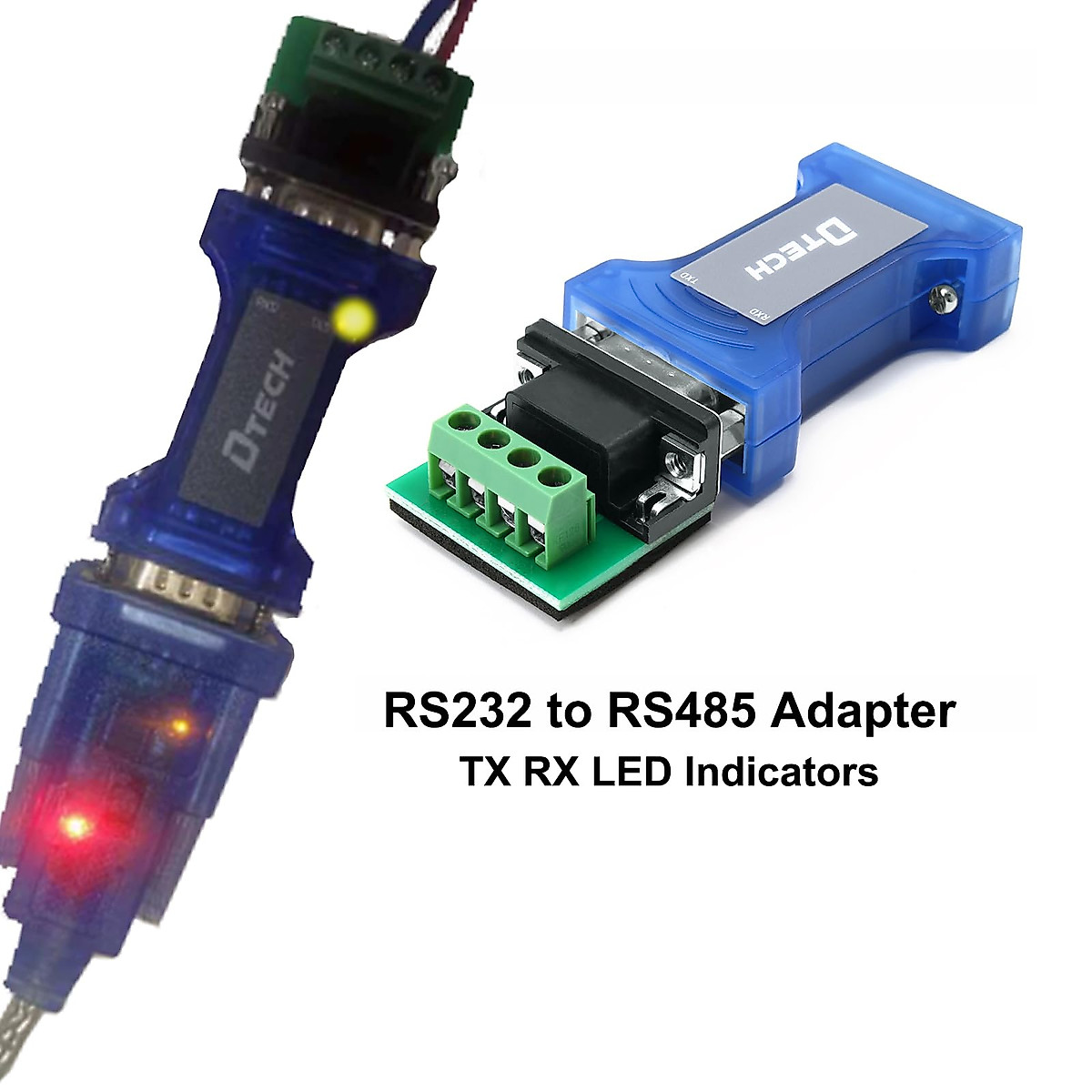 DTech RS232 to RS485 Converter Serial Communication Data Adapter with TX RX LED Indicators and Terminal Board