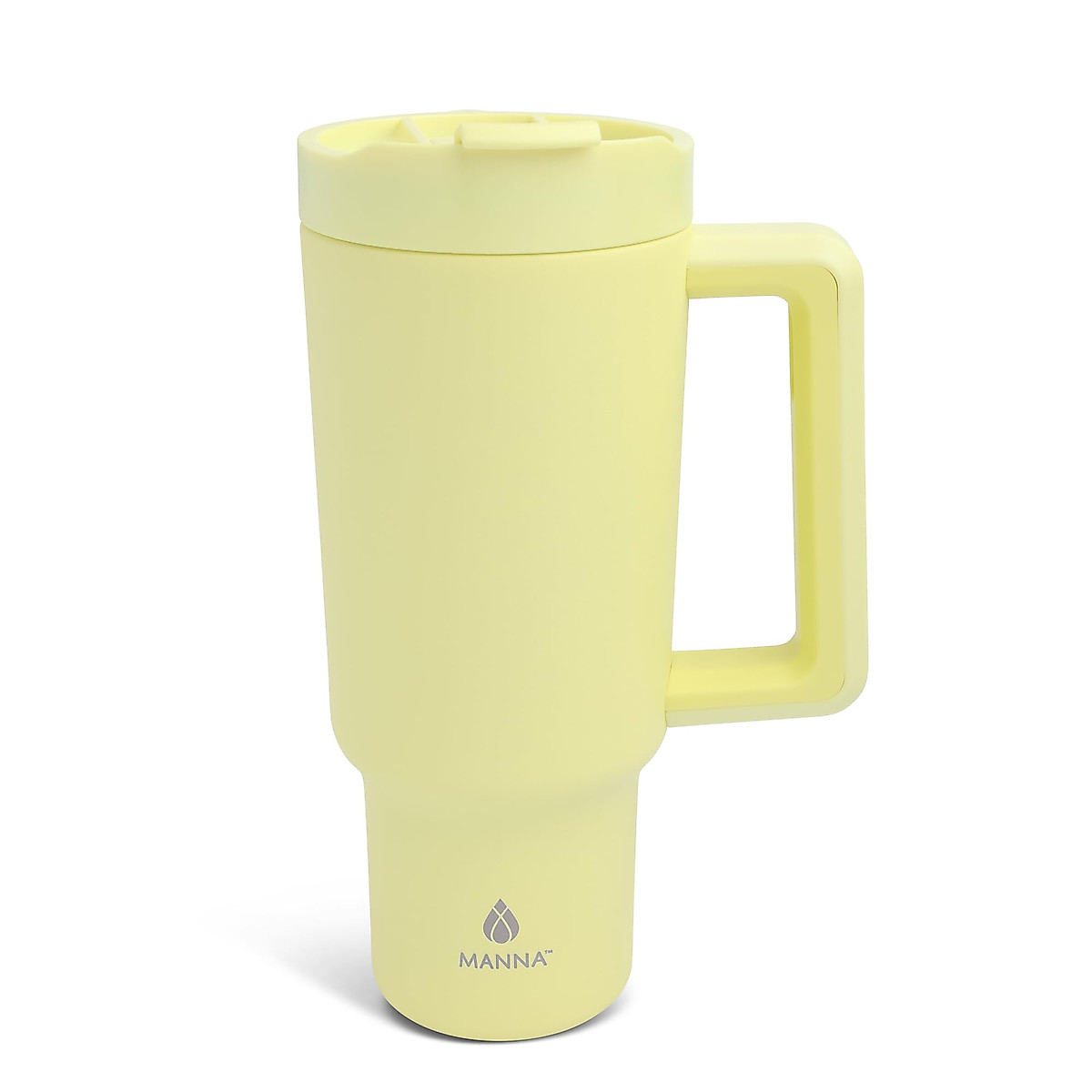 Manna Stainless Steel Double Wall Insulated Tumbler with Smart Seal Dual Sip Lid and Straw Fit Handle - 40 Oz - Yellow Powder Coat