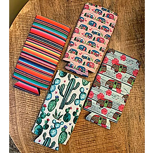 Party Girl Kim Slim Can Coolers - Neoprene Insulated Slim Can Cooler for Tall Skinny 12oz Cans like Truly Hard Seltzers and Red Bull - 4 Pack Camper