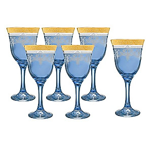 Lorren Home Trends Wine Blue-Corona Goblets Set of 6, 6 Count (Pack of 1)