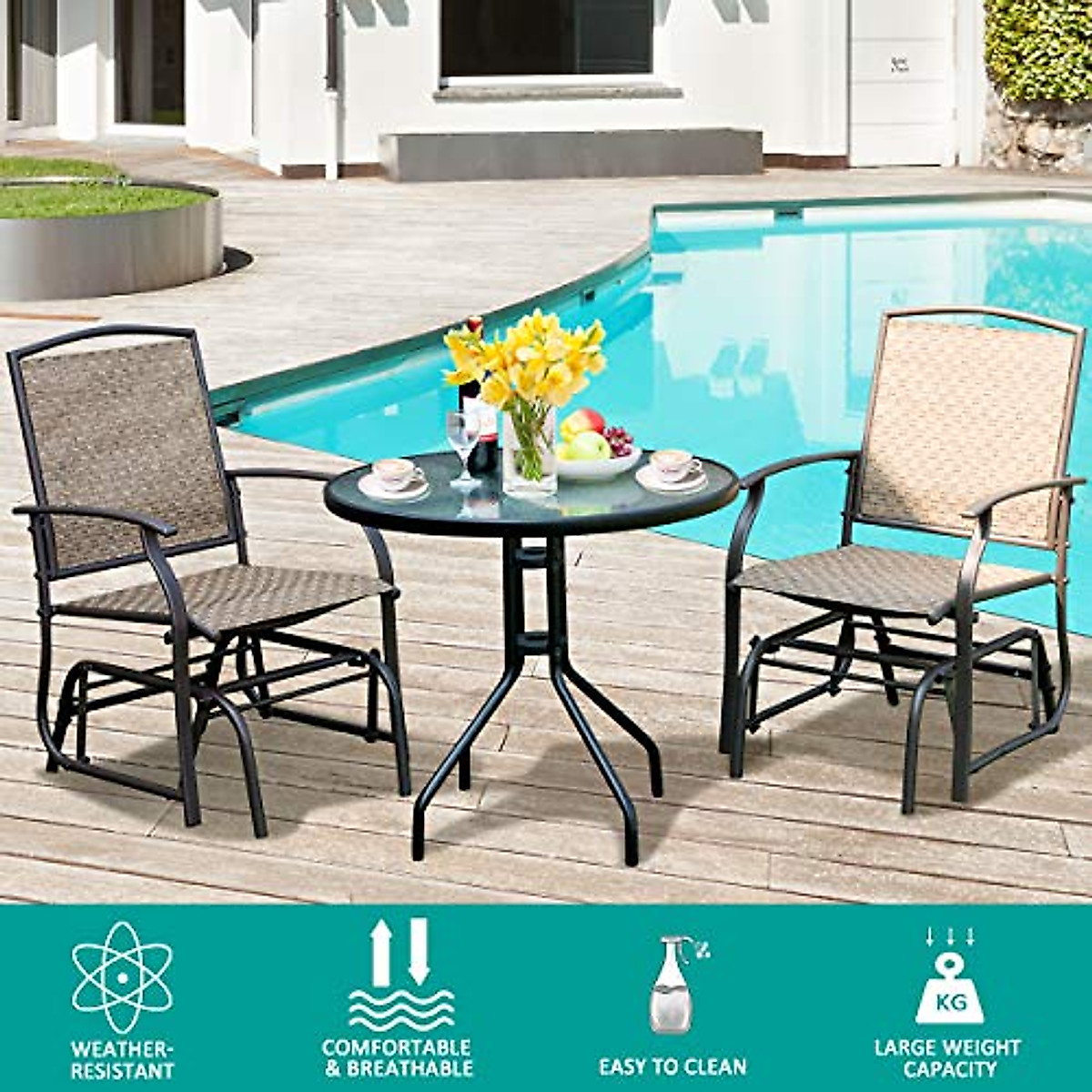 Giantex Outdoor Glider Chair W/Sturdy Metal Frame & Breathable Mesh Fabric, Porch Lounge Swing Rocking Chairs Set of 2 for Lawn, Garden, Porch, Backyard, Poolside, Patio Gliders for Outside