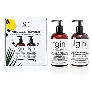tgin Miracle RepaiRx Strengthening Shampoo and Conditioner Duo for Curly, Coily and Wavy Hair, with Biotin and Black Castor Oil, Repairs and Restores Damaged, Color-Treated Hair, 13 oz (Set)