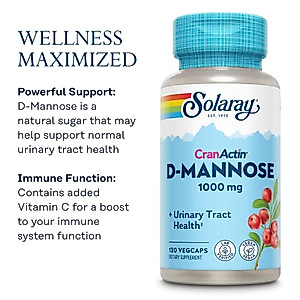 SOLARAY D-Mannose with CranActin Cranberry Supplement 400mg, Urinary Tract Health & Bladder Support Capsules with Vitamin C, Vegan, 60 Day Guarantee (120 CT)