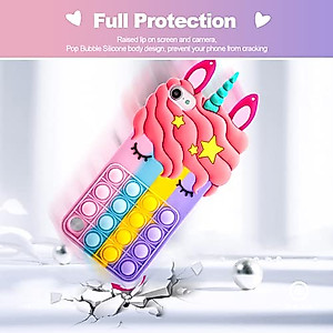iPod Touch 7 Case, Kakotomy Kawaii Stress Relief Fidget Toy 3D Phone Cases with Strap for Girls Kids Teen, Cute Unicorn Pop it Bubble Silicone Case Protective for Apple iPod Touch 5/6/7th Generation