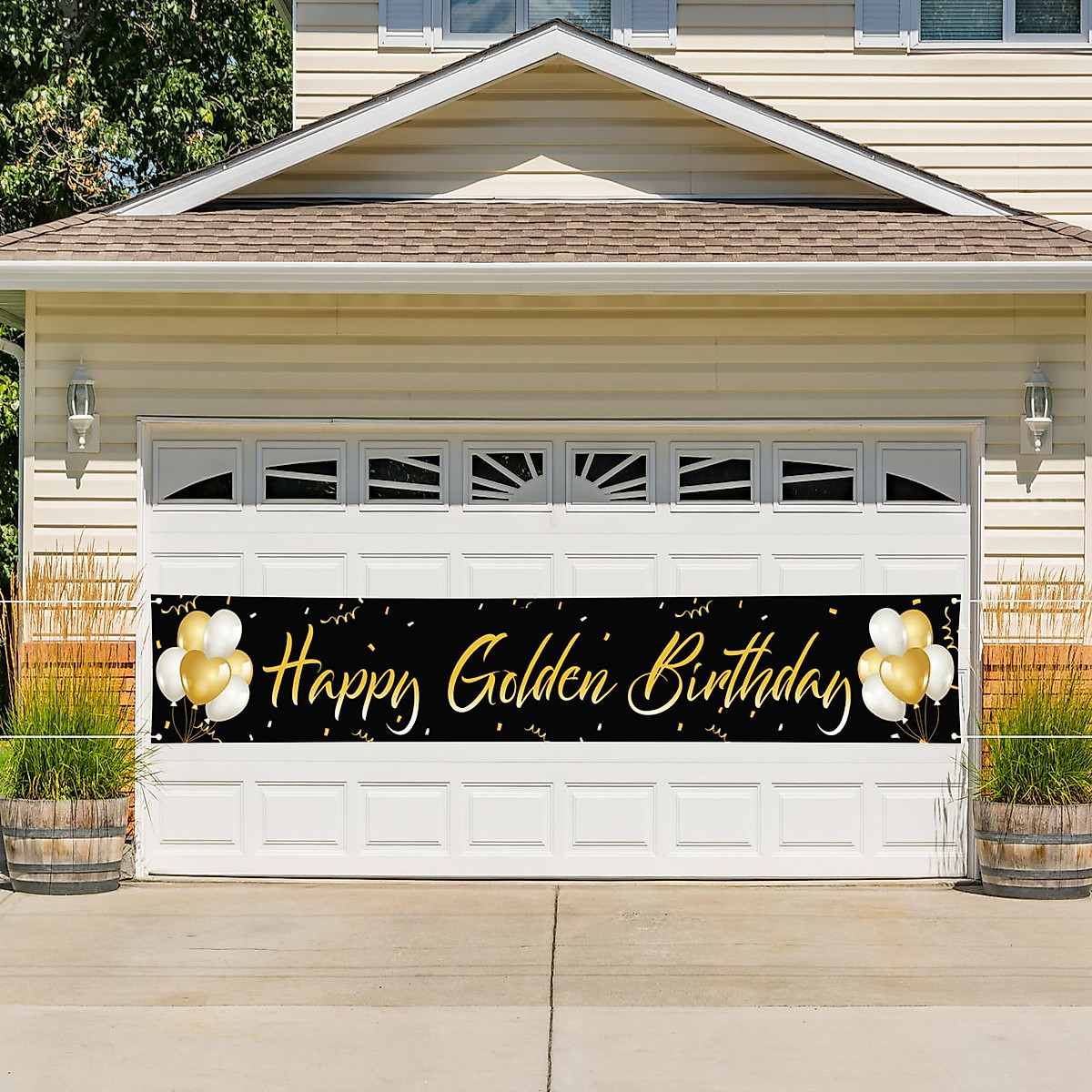 Labakita Large Happy Golden Birthday Banner, Golden Birthday Party Banner, 5th, 21st, 24th, 25th, 28th, 30th, 50th 60th Birthday Decorations Supplies