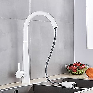 Kitchen Sink Faucet for Bar Farmhouse Commercial, Touch Sensor White Kitchen Faucet, White Pull Out Kitchen Mixer Faucets, Black Smart Sensor Stream Spray Mode Mixer Taps (Color : White)