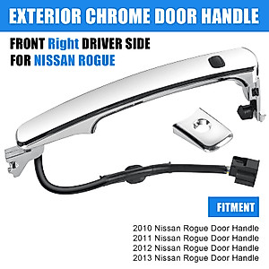FAERSI Exterior Chrome Door Handle Front Left Driver Side Smart Entry Keyless Replacements for 2008-2013 Nissan Rogue Replaces#15861, 80640-CZ31B 80640-CZ31A, 80645-CA000