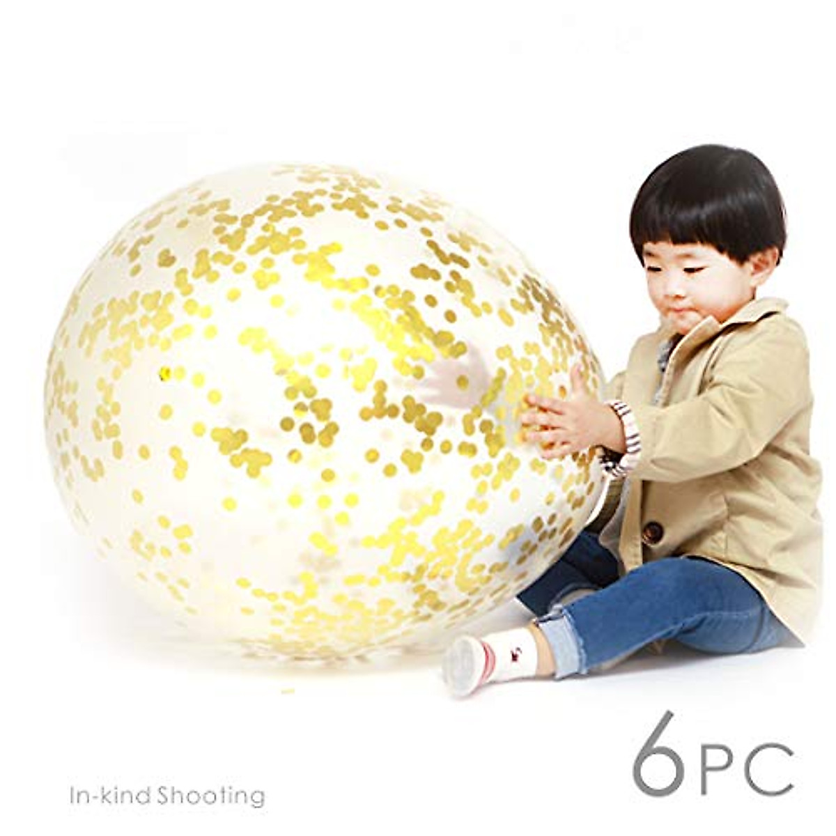 36 Inch Jumbo Confetti Balloons, Giant Latex Balloon with Gold Confetti (Premium Helium Quality) Pkg/6 Latex glitter balloons for Party/Birthdays/Wedding/Festivals Christmas and Event Decorations