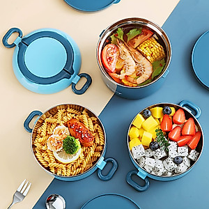 Mr.Dakai Bento Box Adult Lunch Box -81oz Stackable Bento Lunch Box for Adults,3-Tier All-in-One Insulated Thermal Food Containers,Leakproof Lunchbox with Bag/Utensil for Dining Out,Work,Blue